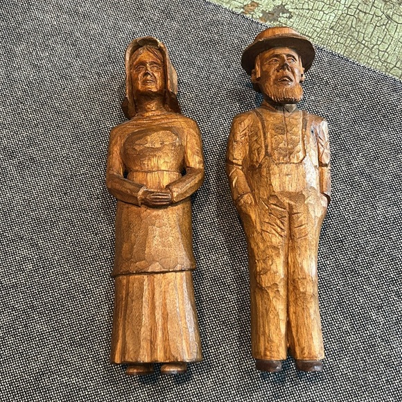 Vintage | Art | Folk Art Male Female Couple Figure Wood Carving ...